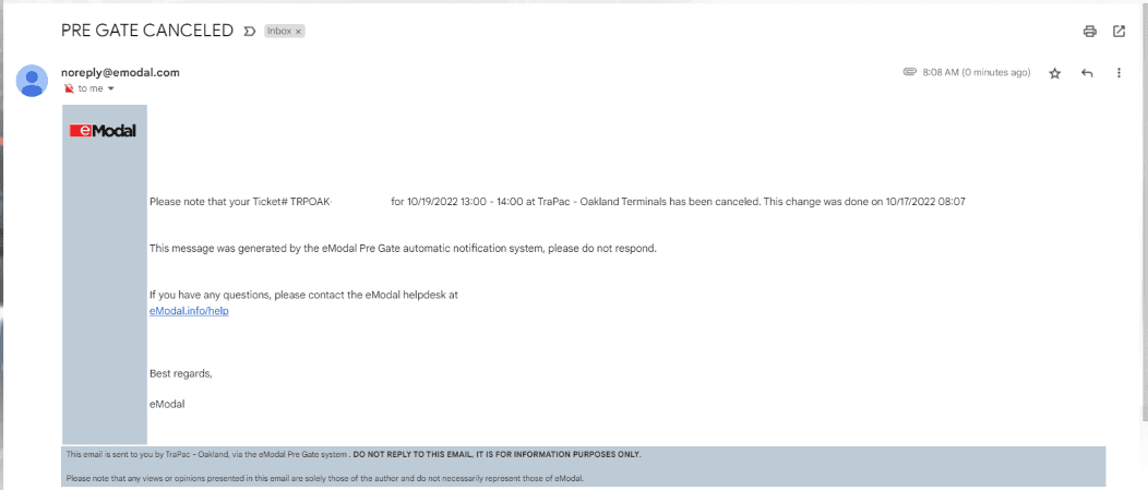 OAK - eModal Rejection Reason | TraPac