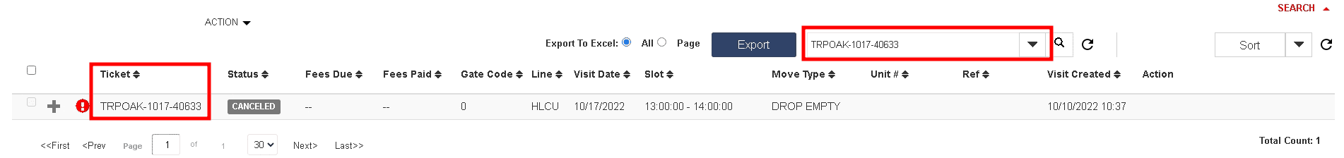 OAK - eModal Rejection Reason | TraPac